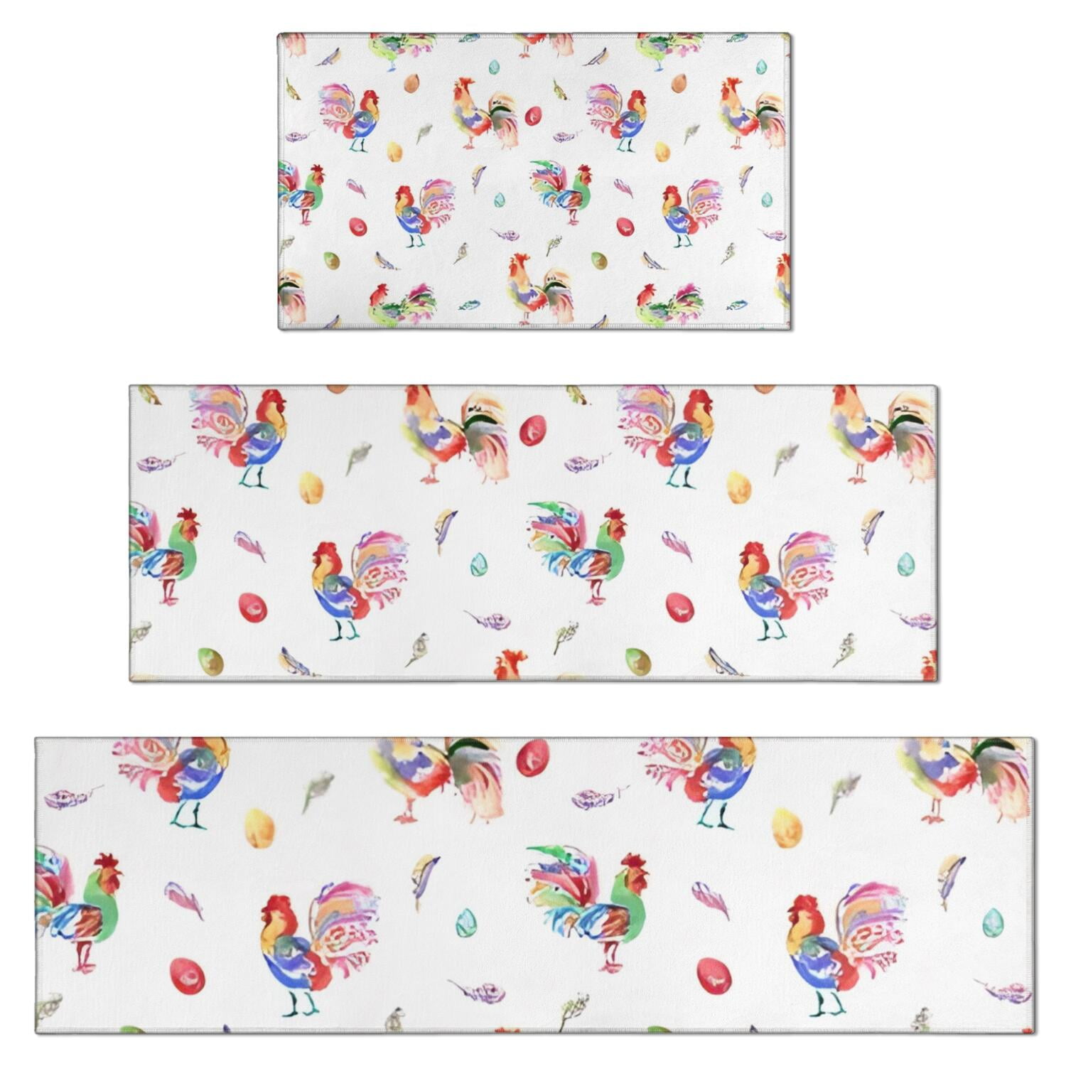 Chicken Watercolor Rooster Egg Pattern Kitchen Rugs Sets Of 3,Kitchen ...