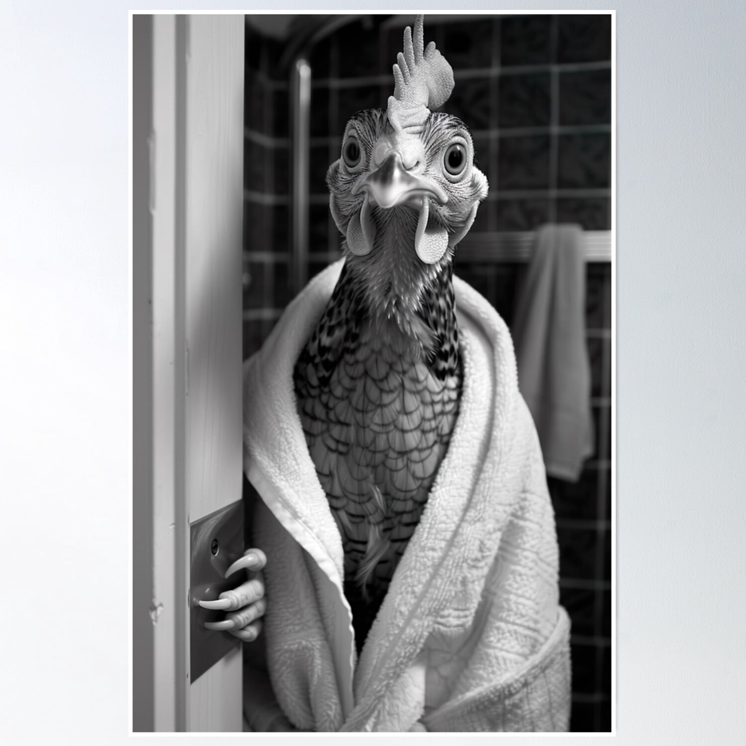 Chicken Wearing A Bathrobe In The Bathroom- Vintage Wall Arttrendy ...