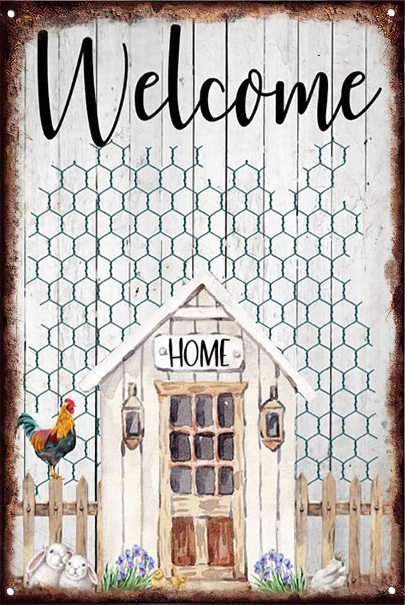 Chicken Welcome Home Garden Sign Flowers Spring Funny Porch Sign ...