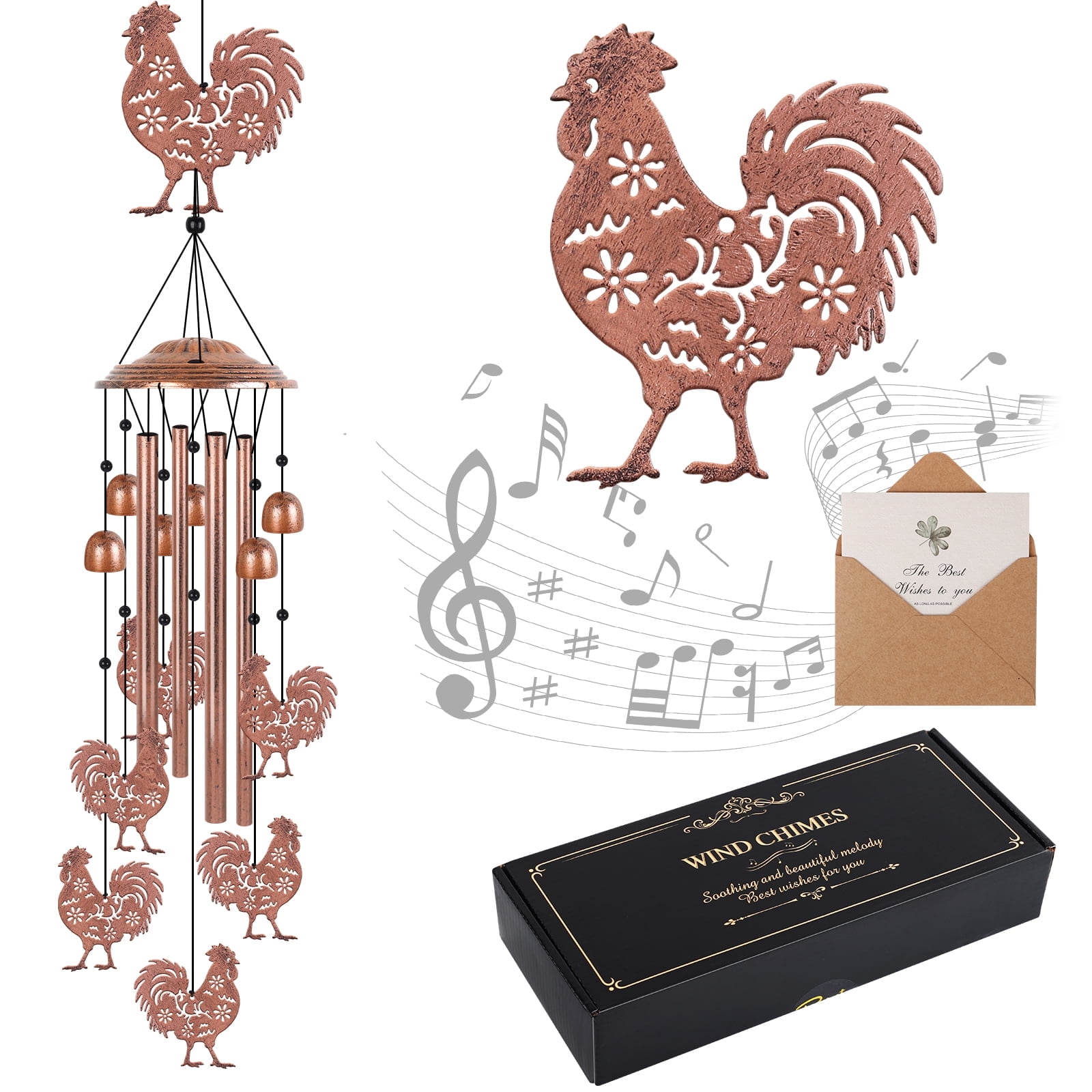 Scidweet Chicken Wind Chimes, Garden Decor Rooster Memorial Gifts Metal ...