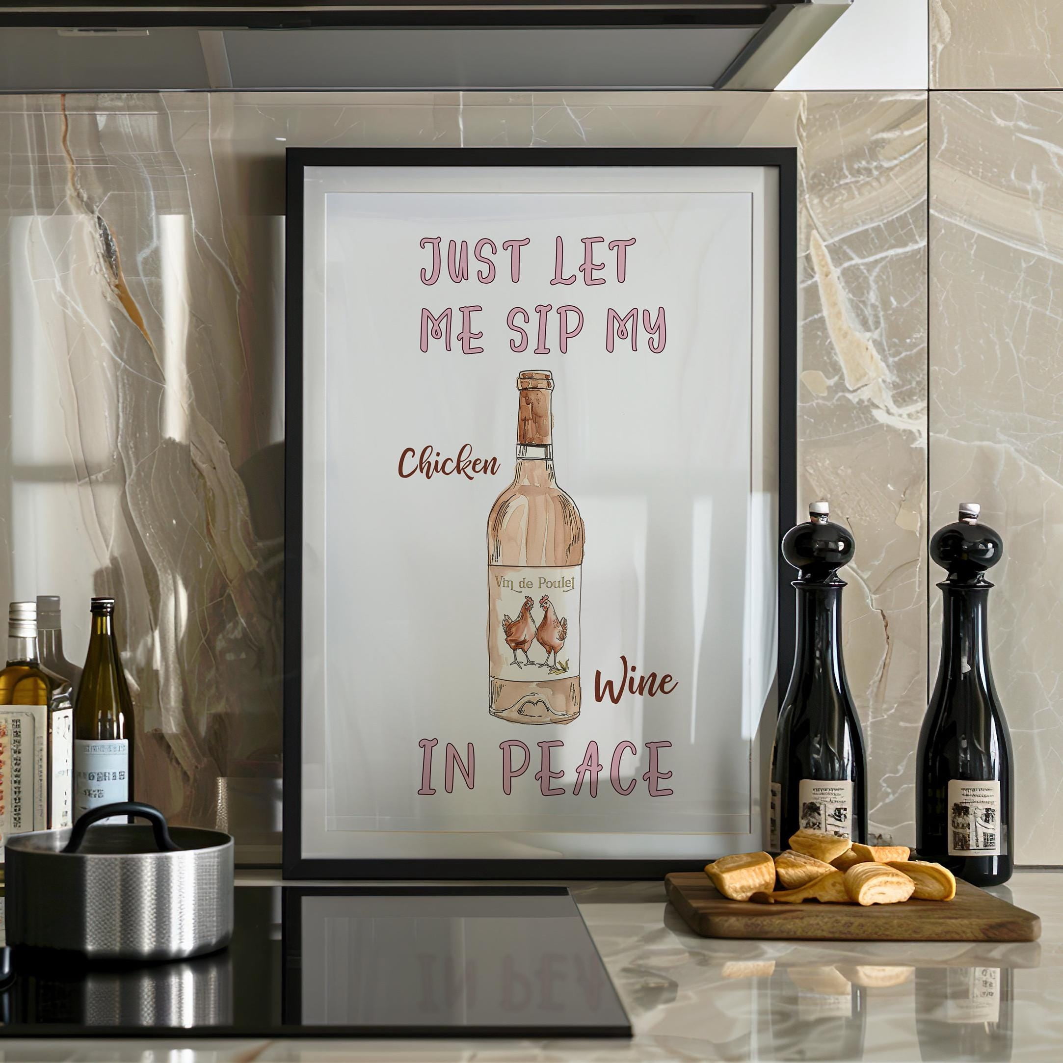 Chicken Wine Minimalist Art Poster Or Vintage Style Wall Decor Physical ...
