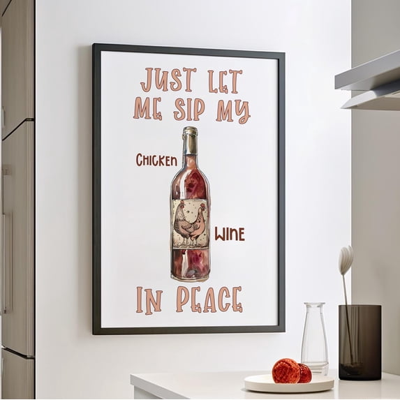 Chicken Wine Quote Wall Art Retro Kitchen Decor, Unframed Canvas Size ...