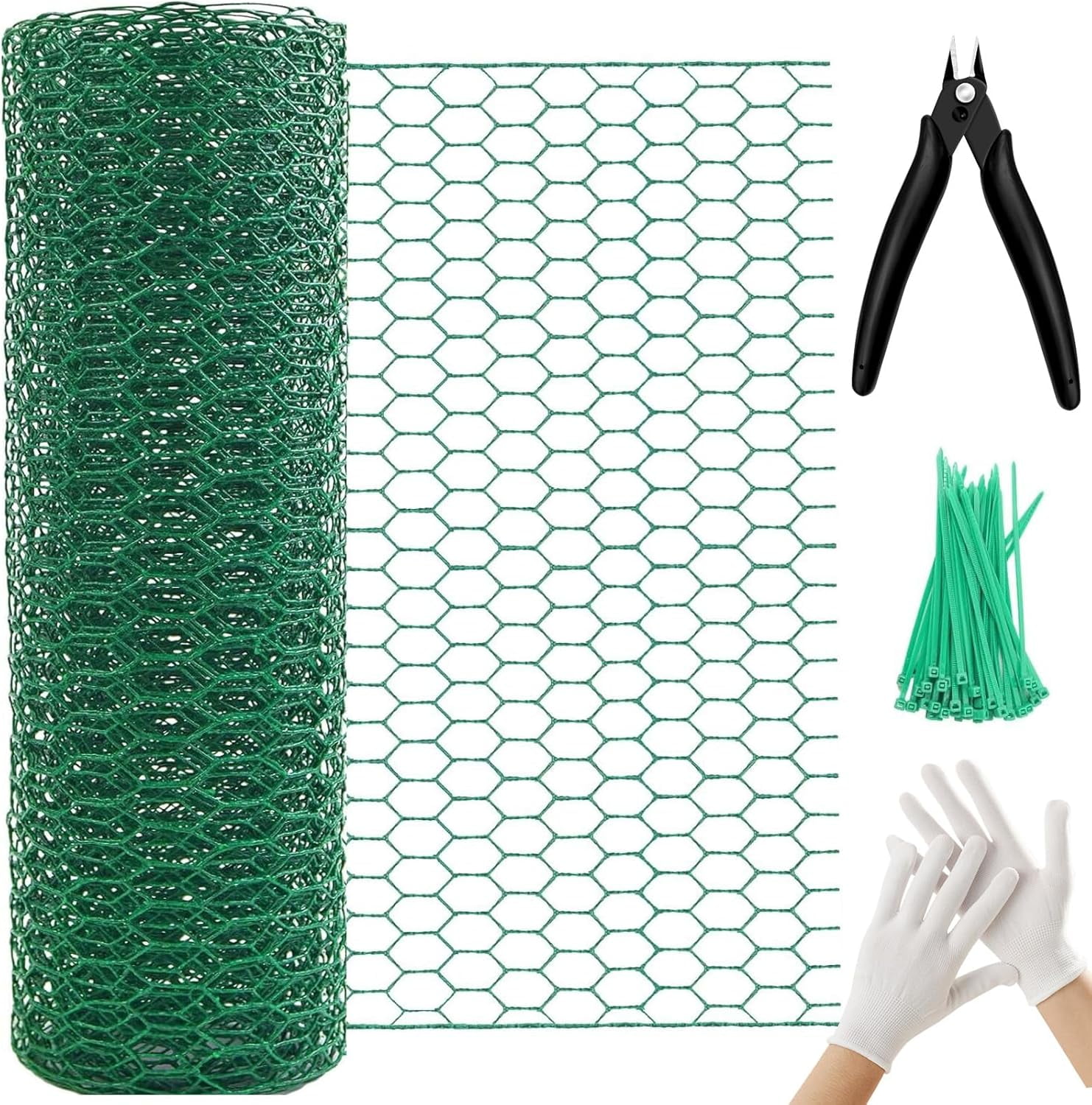 Chicken Wire 15.7in x 236in with a Pair of Gloves，1 Wire Cutter，100 Pcs ...