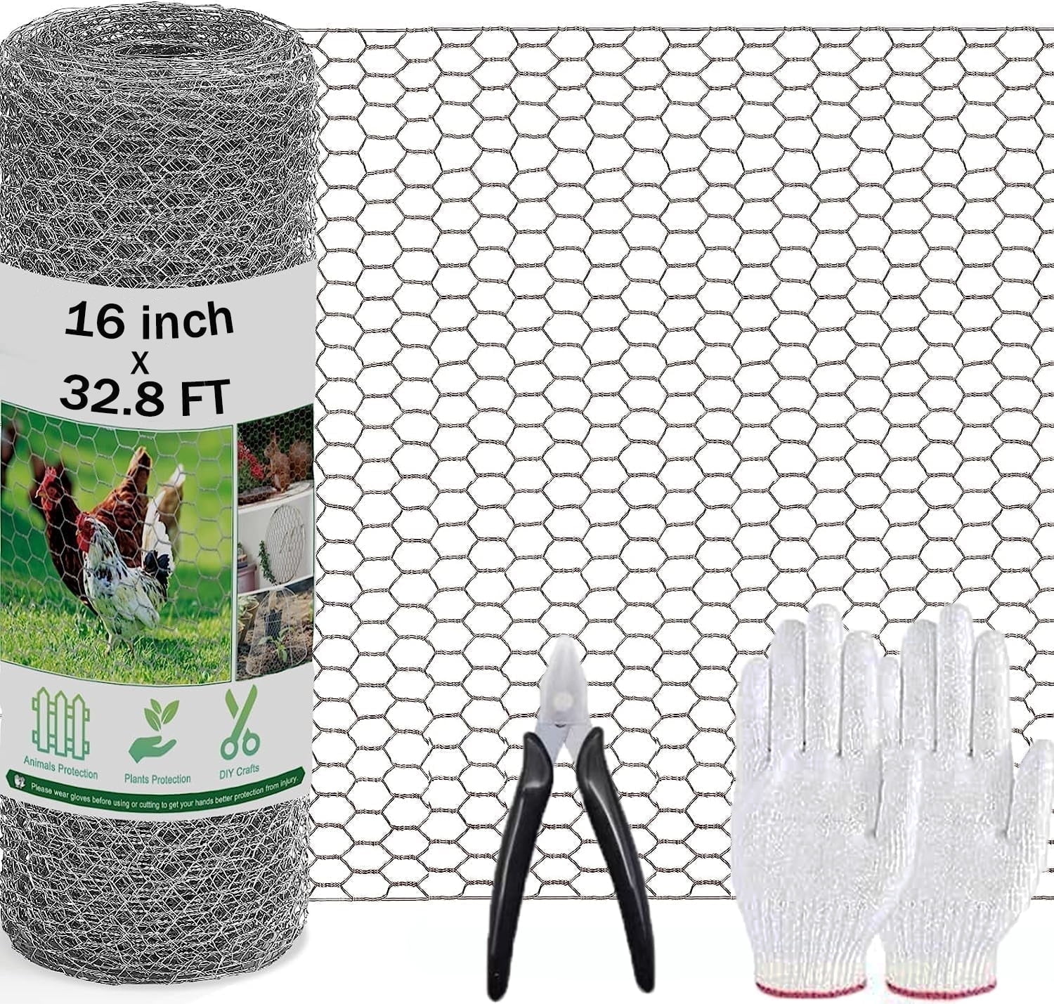 16in x 32.8ft Chicken Wire Net Fencing Mesh Craft & DIY kit with Pliers ...