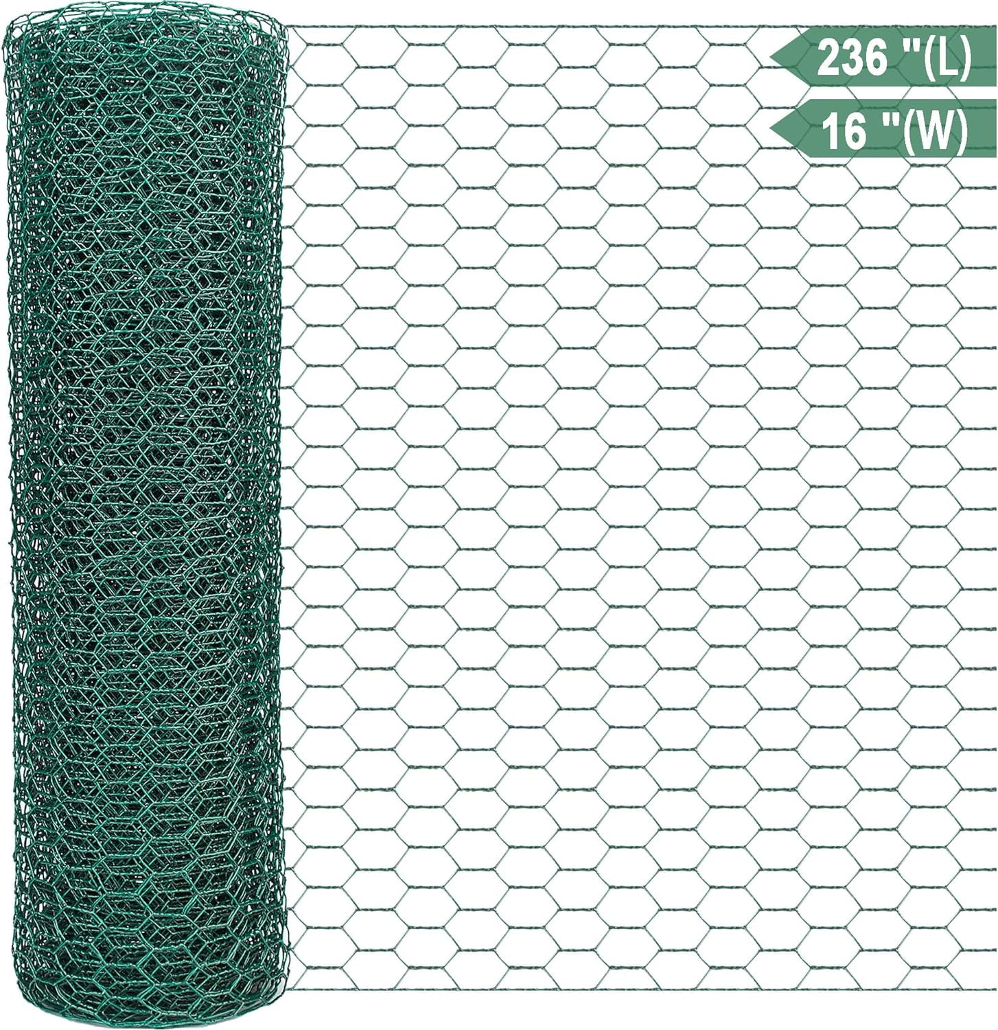 Chicken Wire Netting 16 x 236 Inch Green Hexagonal Galvanized PVC ...