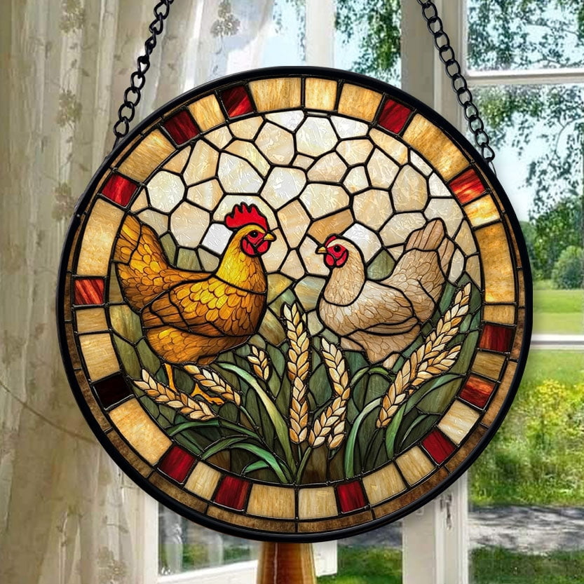 Chicken Wire Stained Glass Window Hanging, Christmas Decoration Gift ...