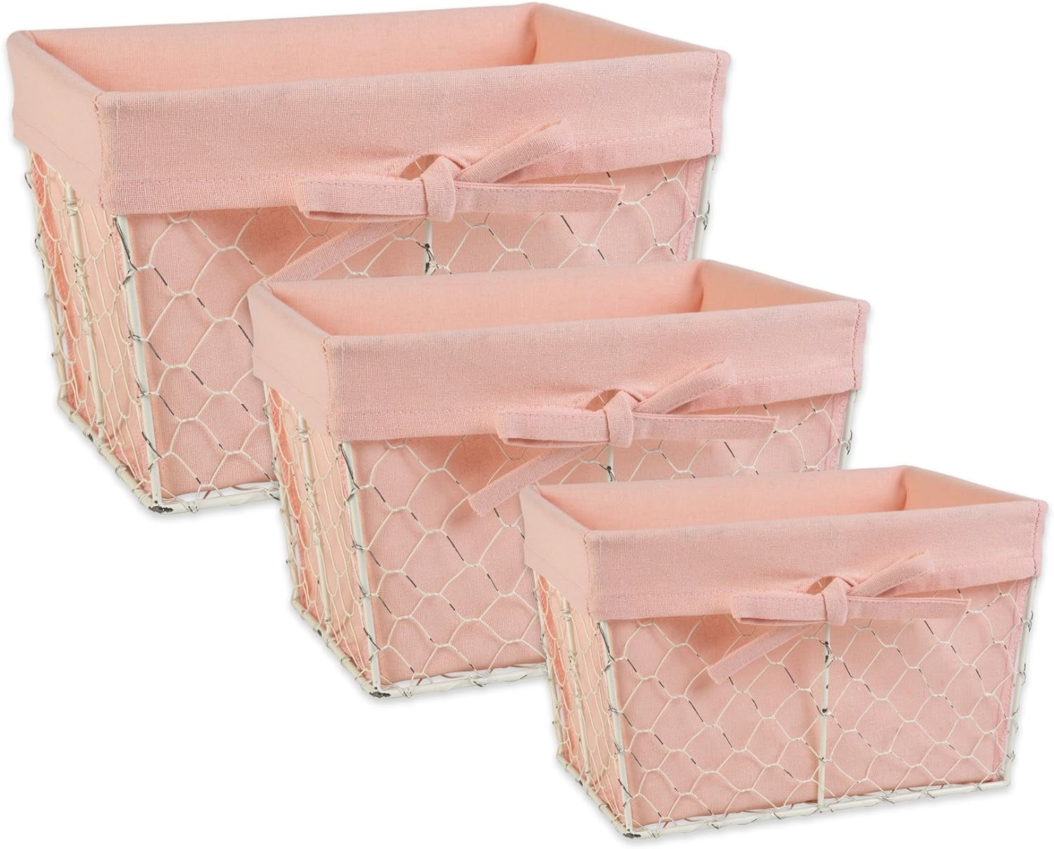Chicken Wire Storage Baskets with Liner, Set of 3, Antique Blush ...