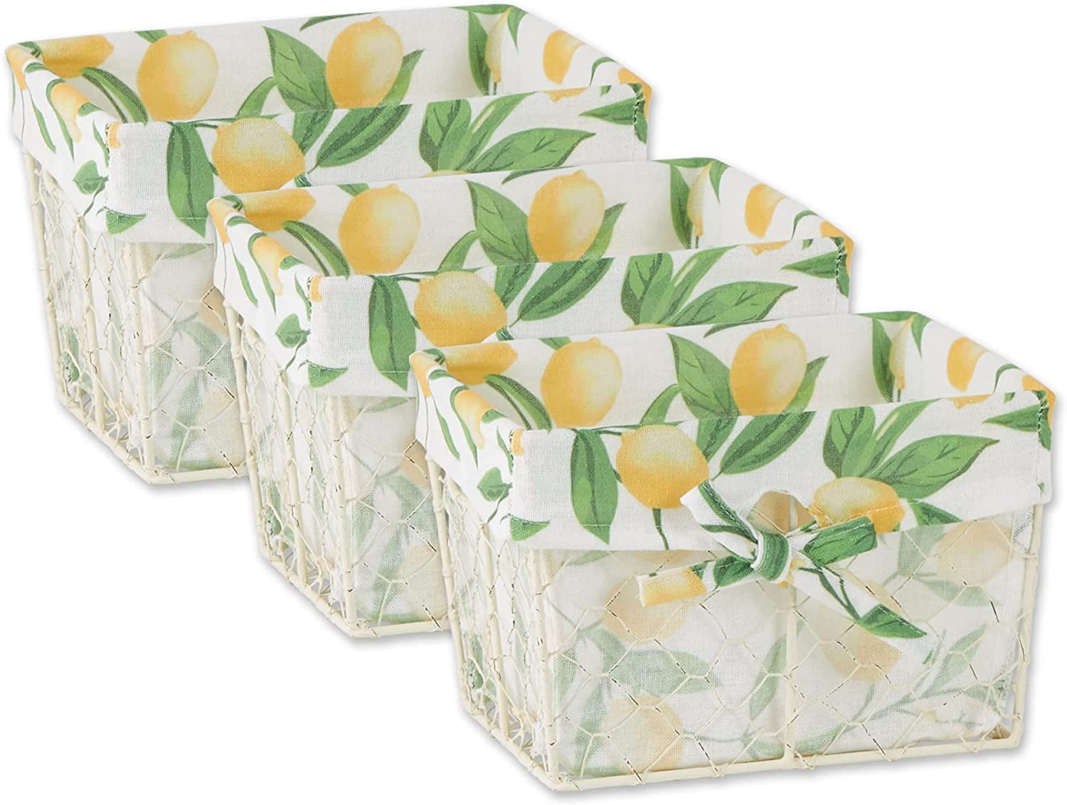 Chicken Wire Storage Baskets with Liner, Small, Antique Lemon Print ...