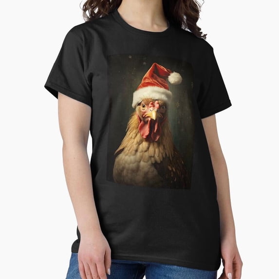 Chicken With Jolly Hat Festive Christmas Farm Humor Design Unisex T ...