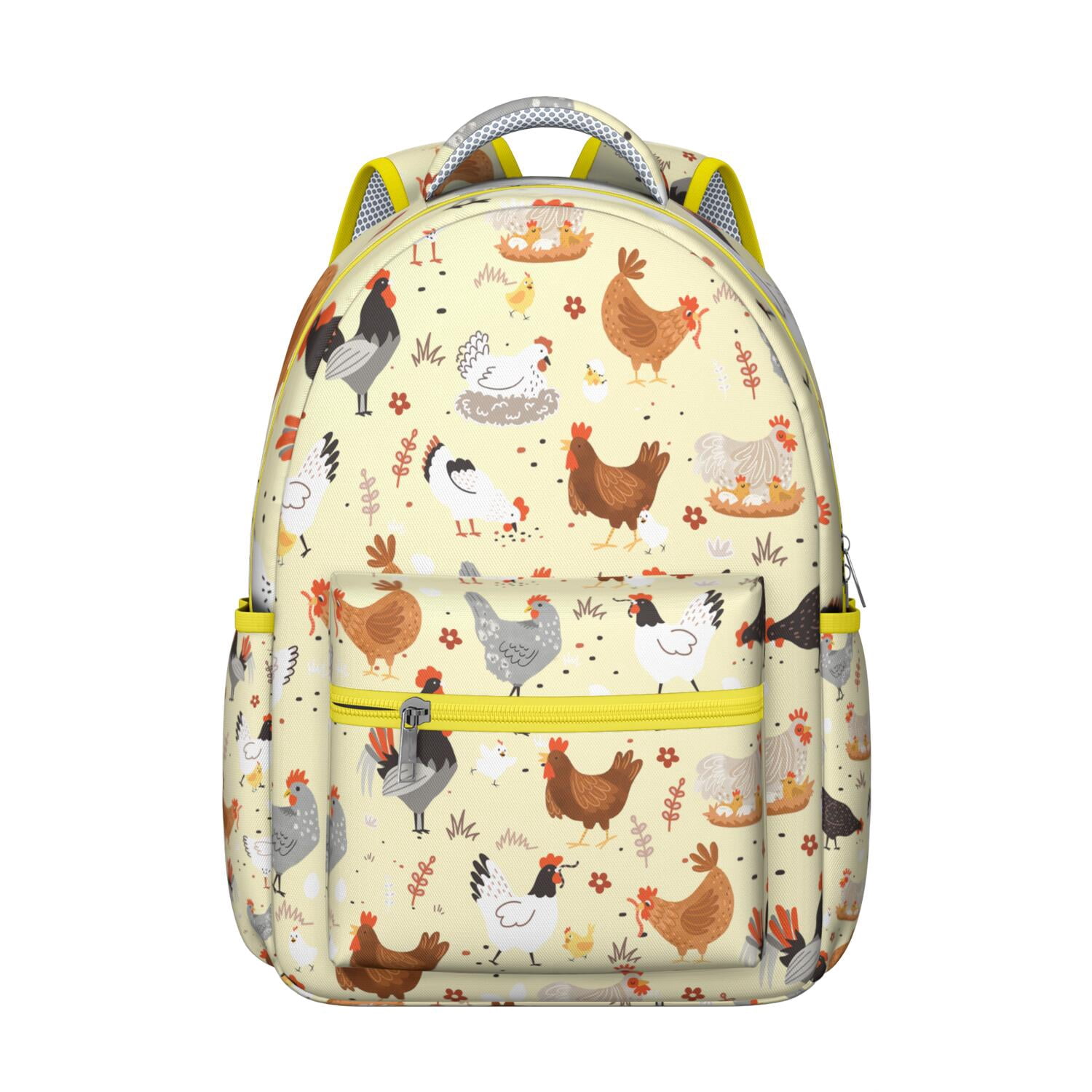 Chicken and Coop Pattern Student Backpack Farm Cartoon Hen Egg Chick ...