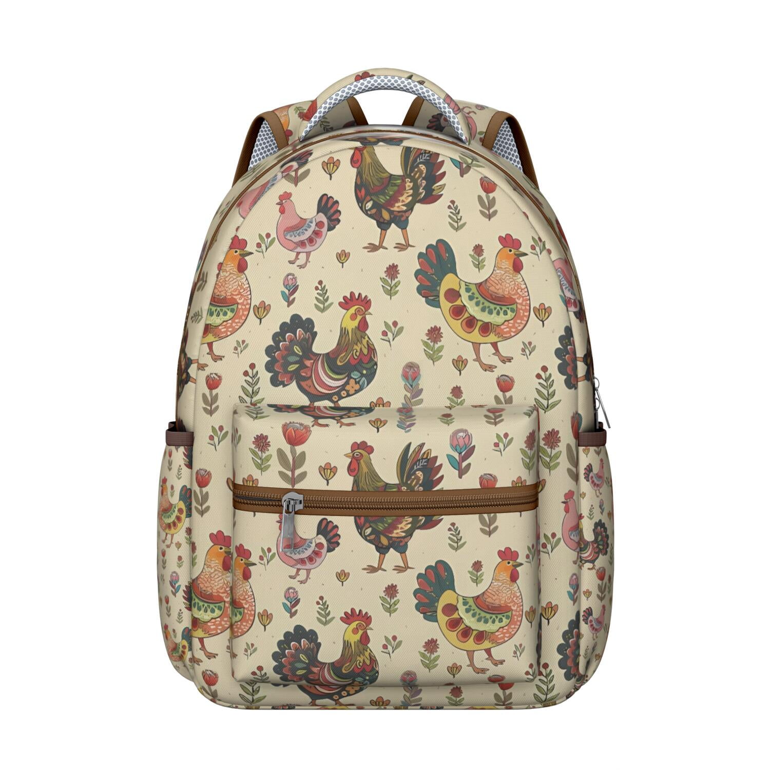 Chicken and Coop Pattern Student Backpack Farm Cartoon Hen Egg Chick ...