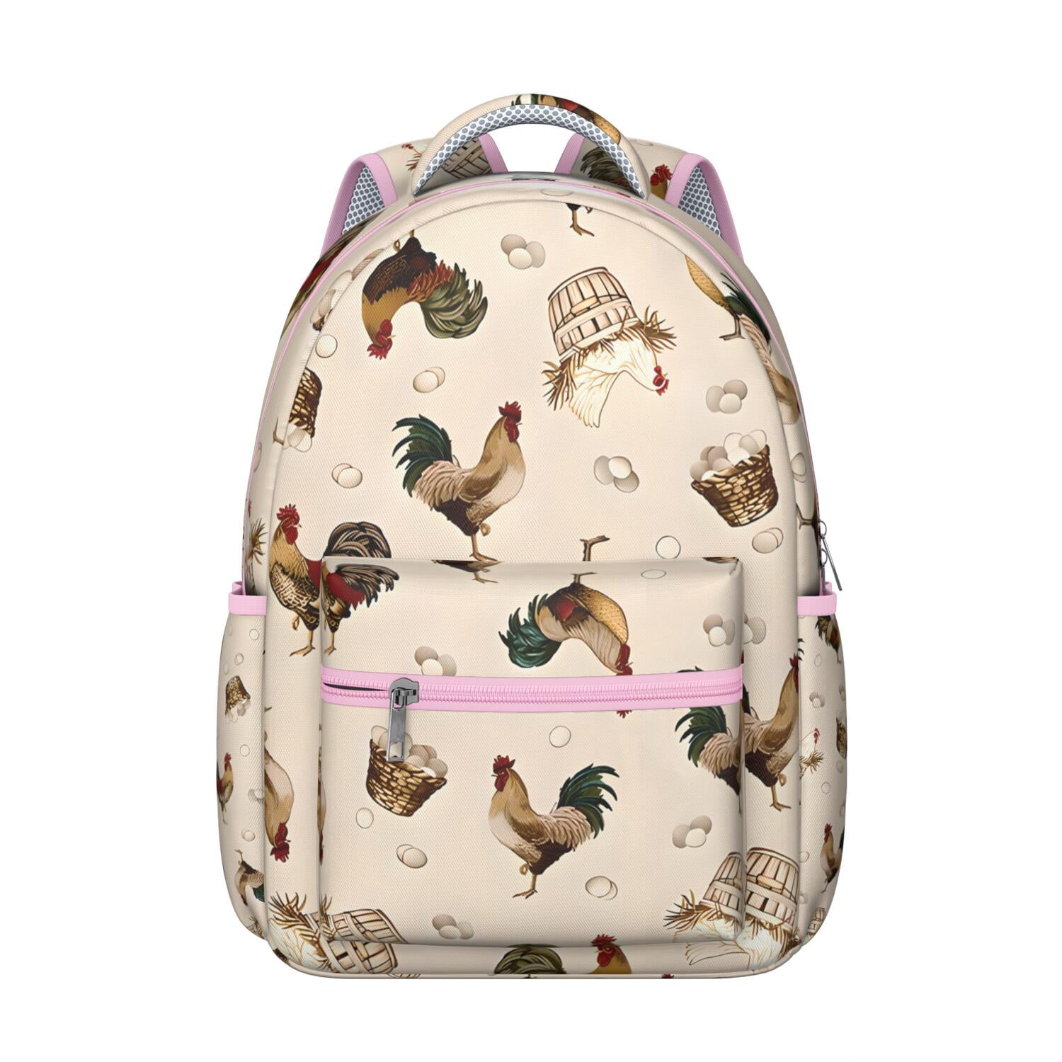 Chicken and Egg Farm Student School Backpack Cute Cartoon Hen Chick Print Rustic Farmhouse Style ...