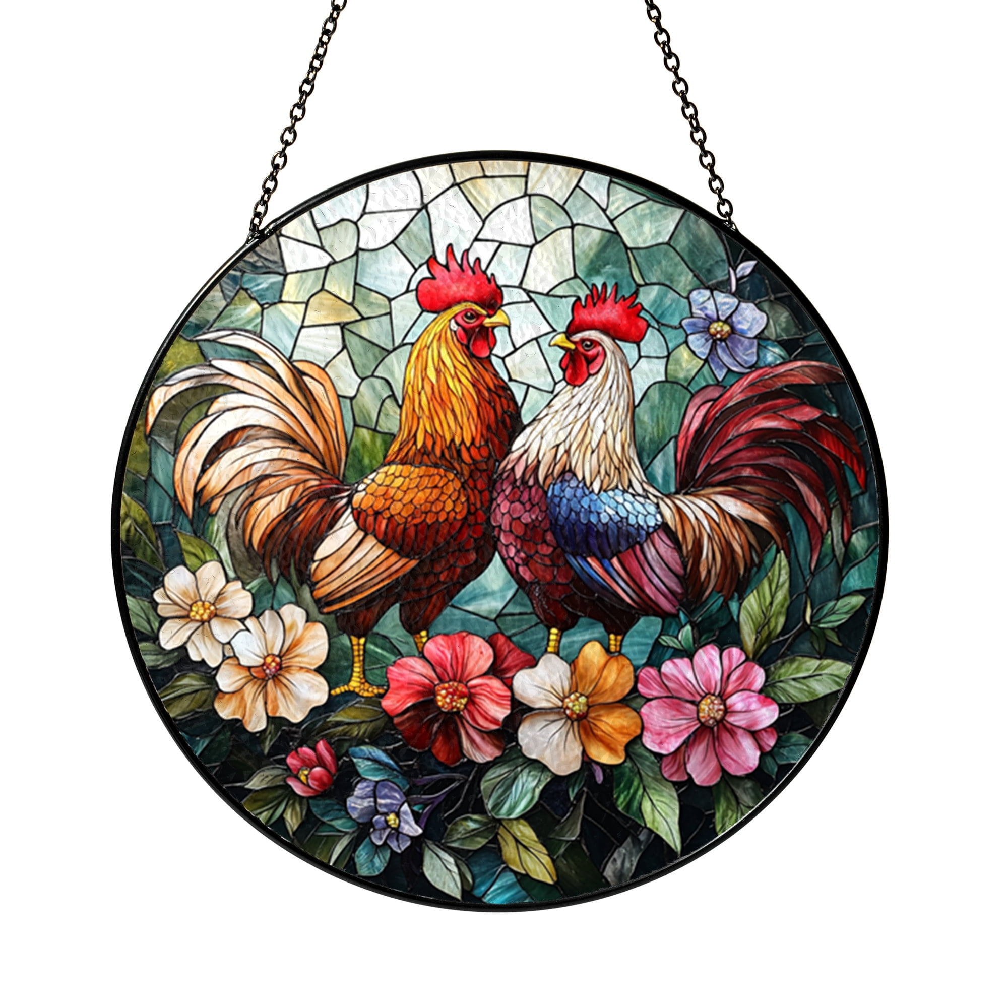 Chicken and Flower Acrylic Window Hanging – Farm Animal Decorative Art ...