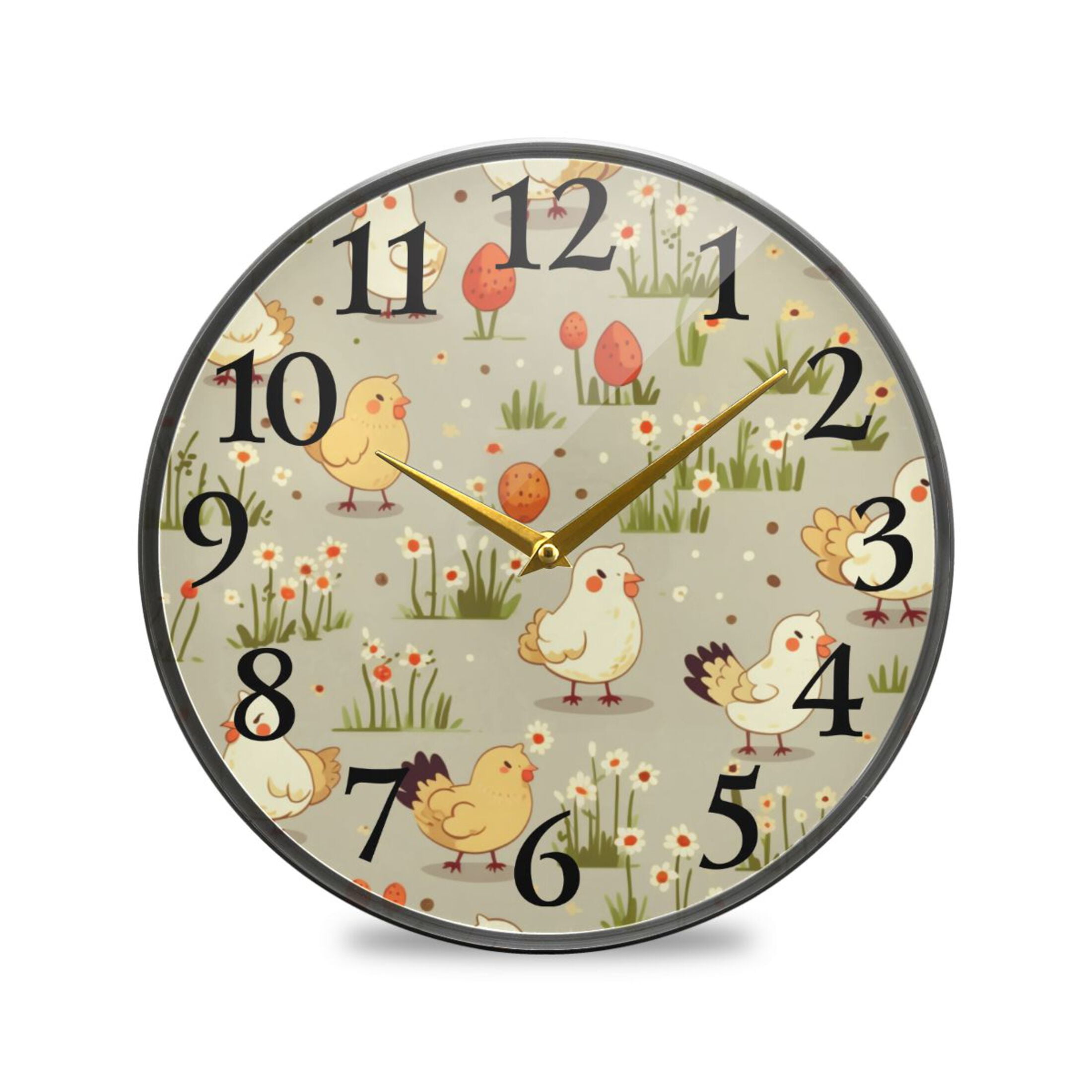 Chicken and Flowers Wall Clocks Battery Operated 9.5 Inch Round Clock ...