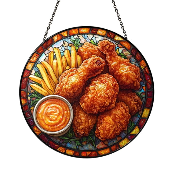 Chicken and Fries Decorative Suncatcher, Stained Glass Style Comfort ...