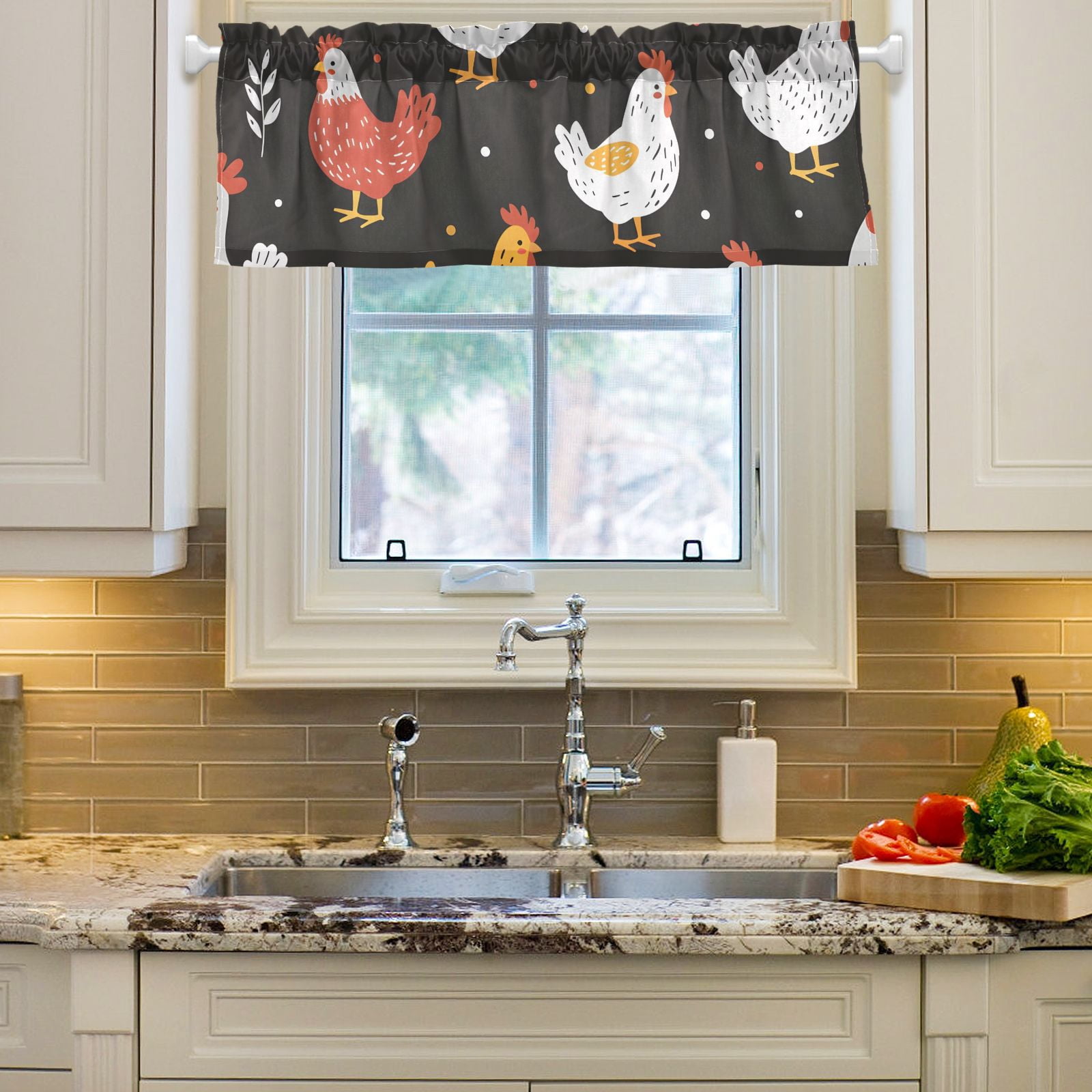 Chicken and Leaves Curtain Valances Farmhouse Design Window Treatment ...