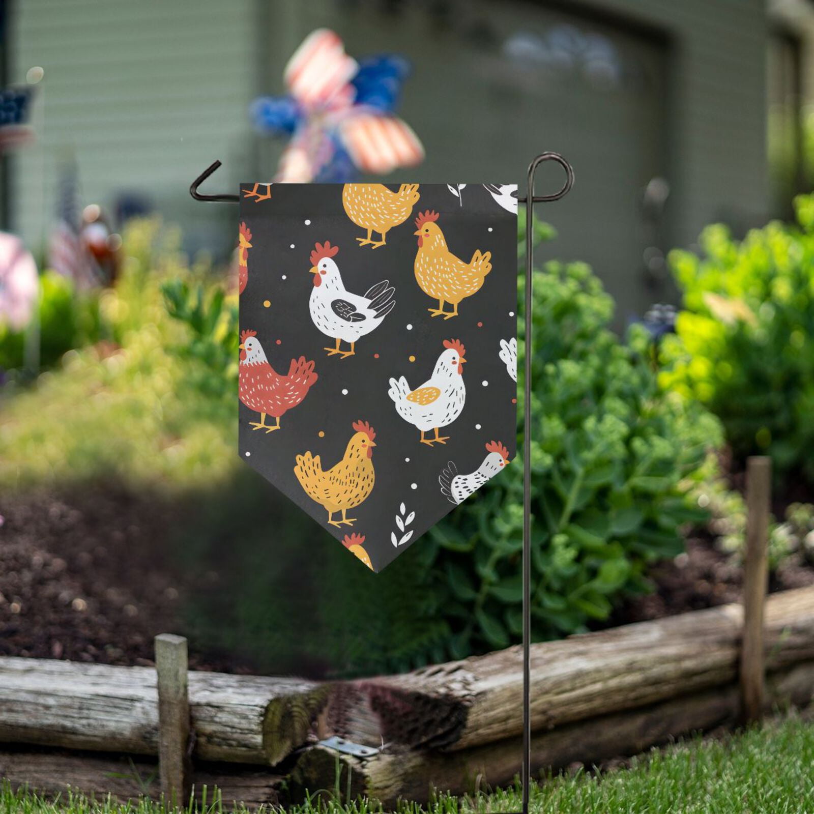 Chicken and Leaves Garden Flag 18" x 12.5" Double Sided Yard Lawn ...