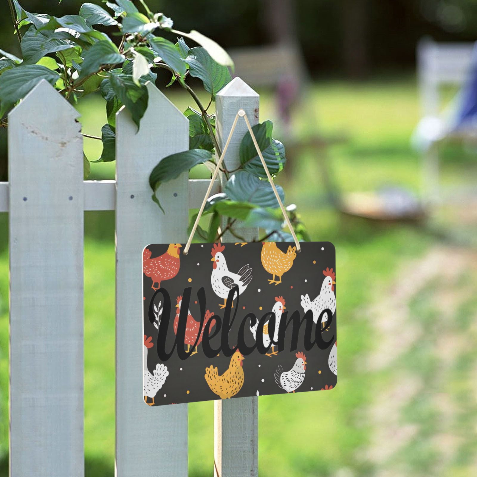 Chicken and Leaves Welcome Sign for Front Door Porch Wreath Door Sign ...