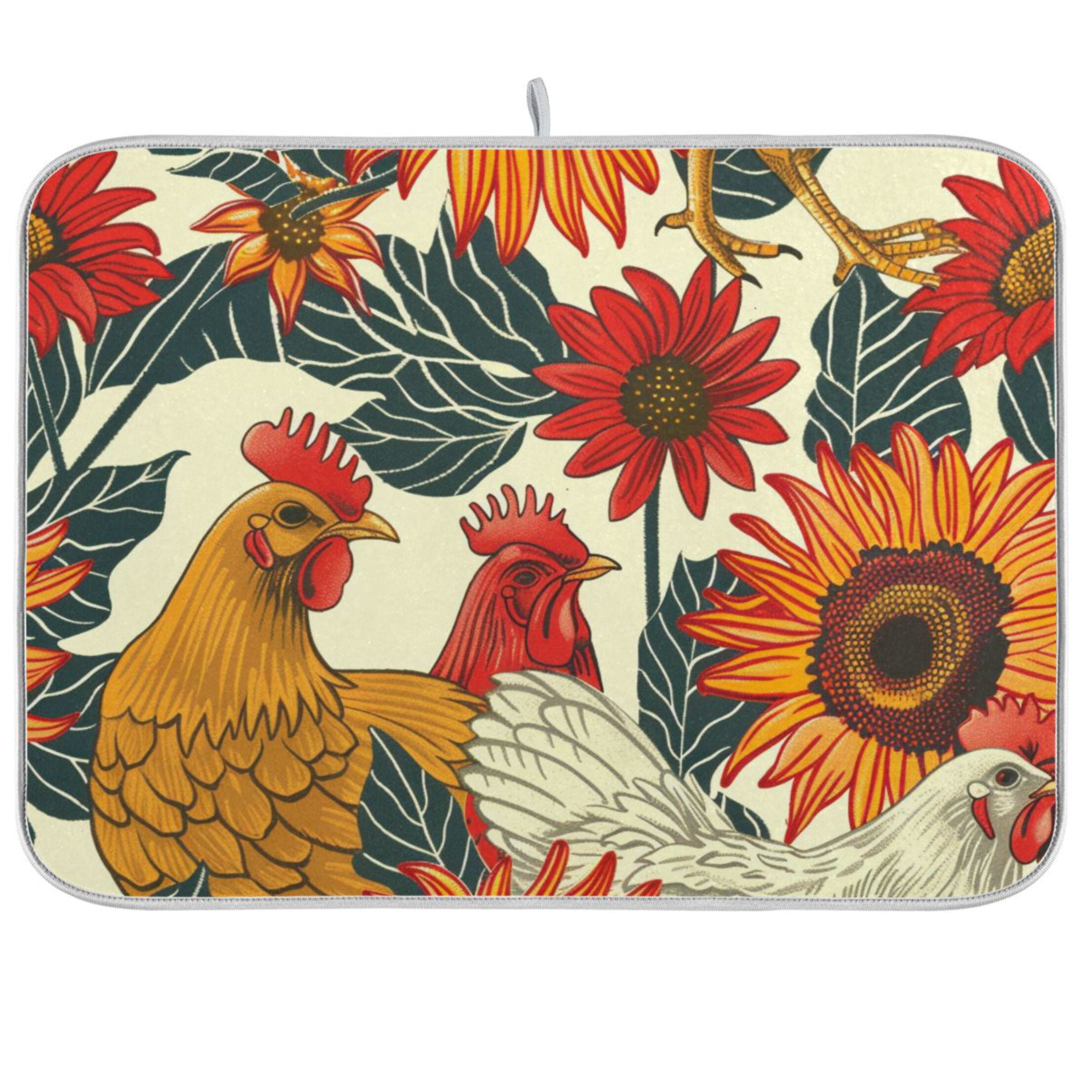 Chicken and Sunflower Dish Drying Mats Kitchen Mat Microfiber Counter ...