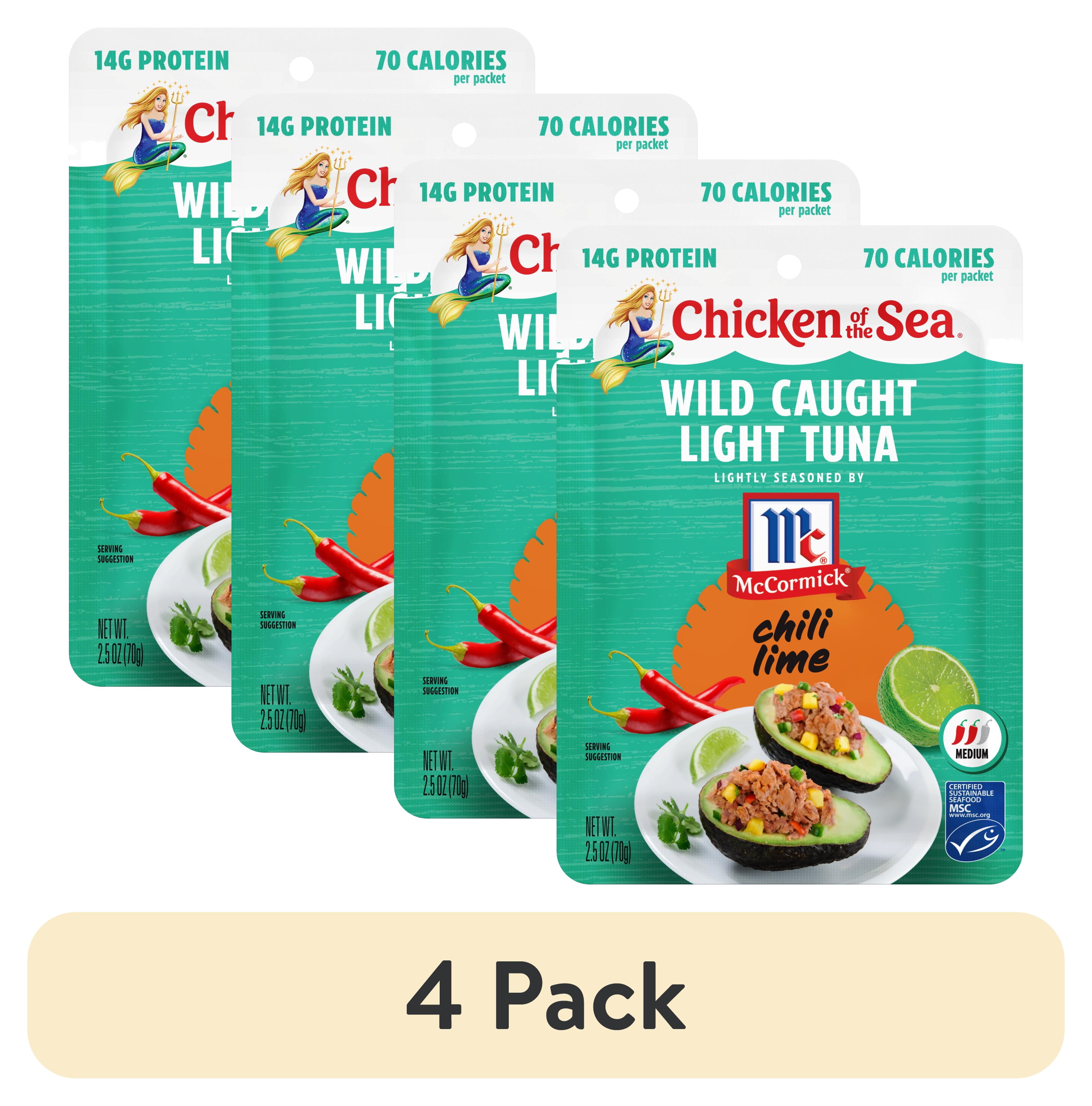 (4 pack) Chicken of the Sea Wild Caught Light Tuna Packet, Chili Lime 2 ...
