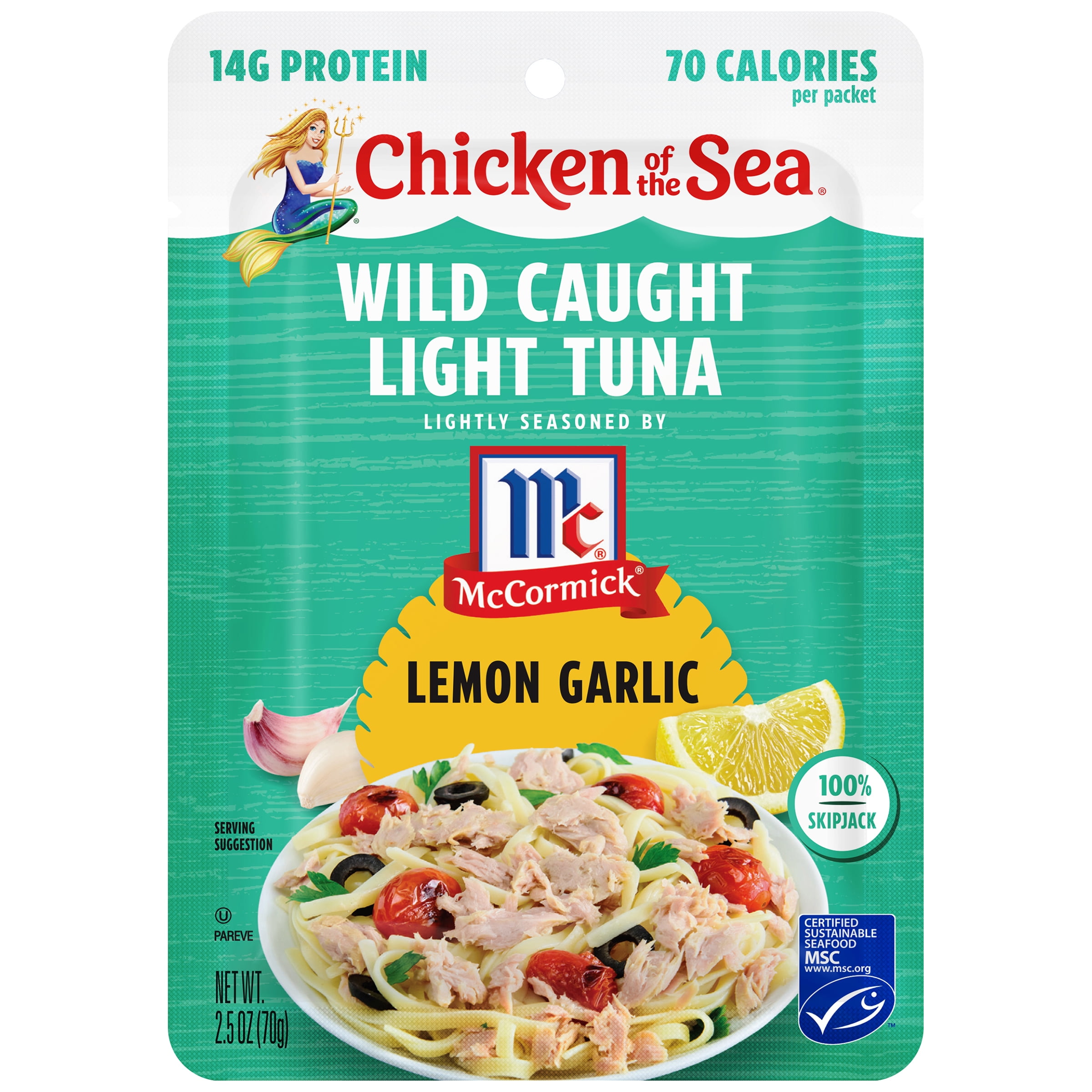 Chicken of the Sea Wild Caught Light Tuna Packet Lemon Garlic 2.5 oz ...