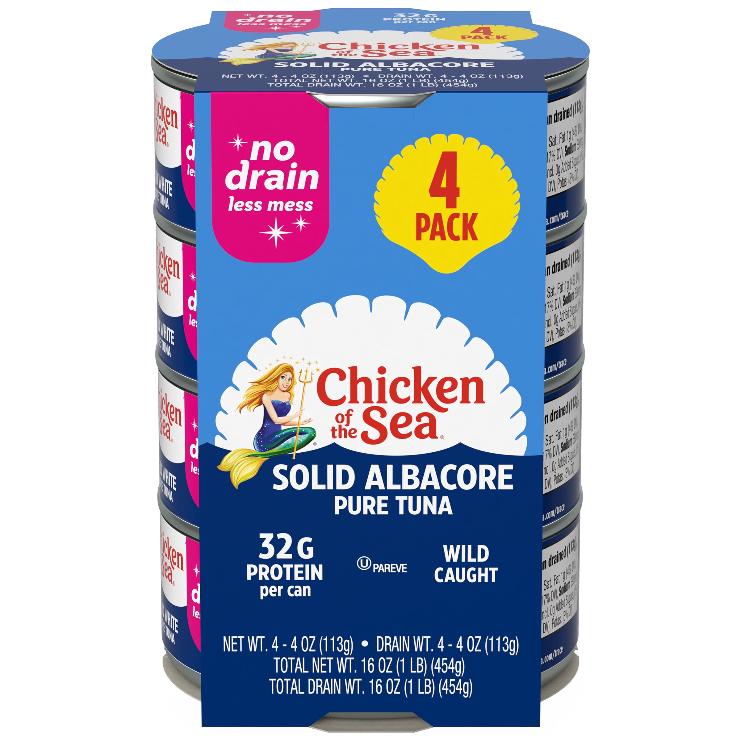 Chicken of the Sea Solid White Albacore Tuna No Drain 4pk - Walmart.com
