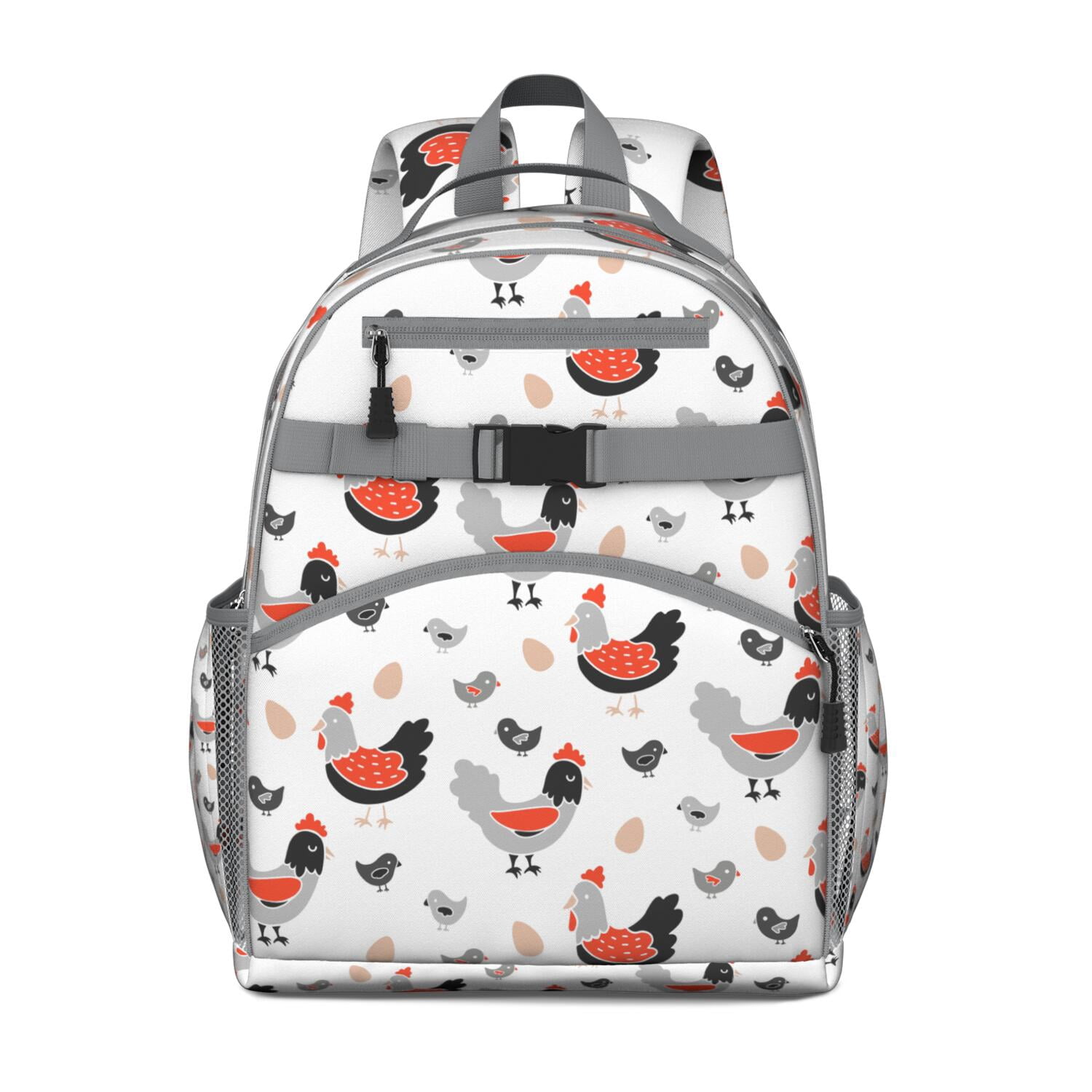 Chicken print backpack, cute rooster design, roomy backpack for school ...