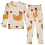 Chicken with Red Hearts Valentine Cotton Pajama Set Long Sleeve Top and ...