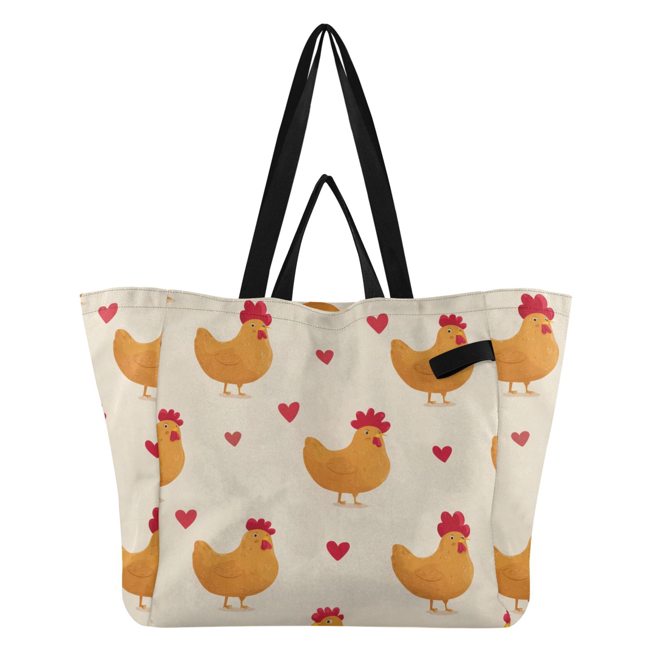 Chicken with Red Hearts Valentine Foldable Canvas Tote Bags Reusable ...