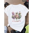 Chickens Anthropomorphic Pattern Printed Women's Plus Size Round Neck ...