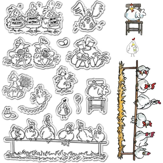 Chickens Clear Stamps Hens Cartoon Animal Reusable Postmark Transparent ...