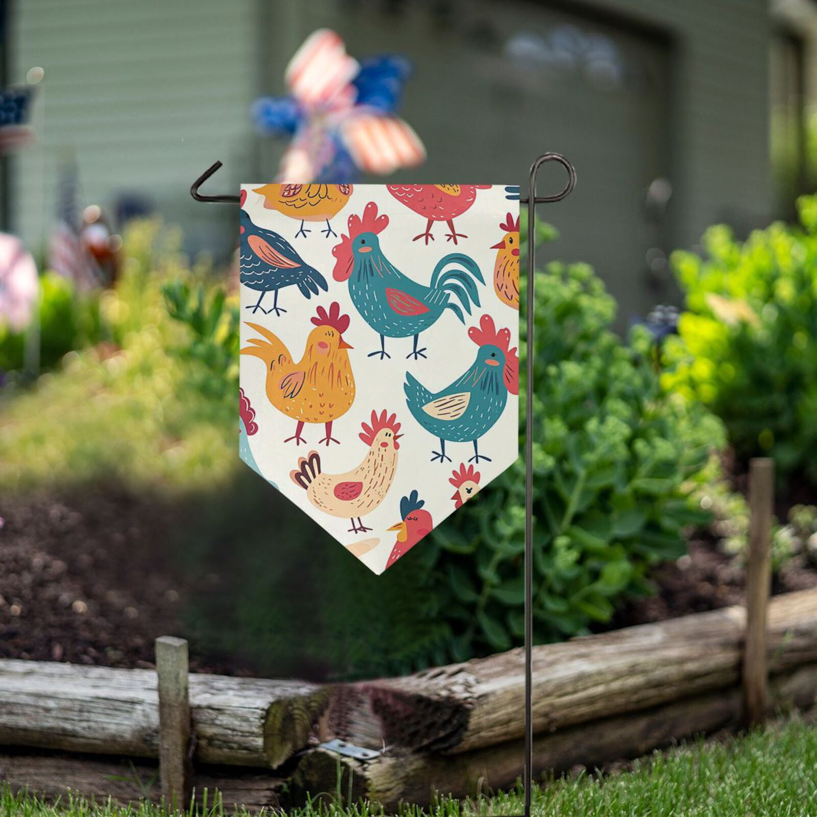 Chickens Colorful Garden Flag 18" x 12.5" Double Sided Yard Lawn ...