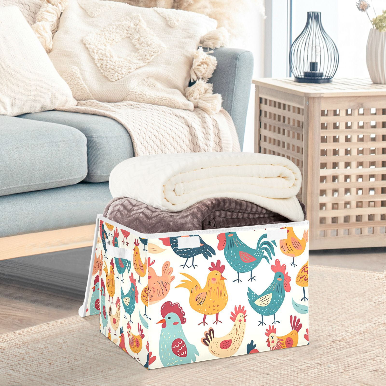 Chickens Colorful Storage Basket Foldable Laundry Basket Shelf Kids Toy ...