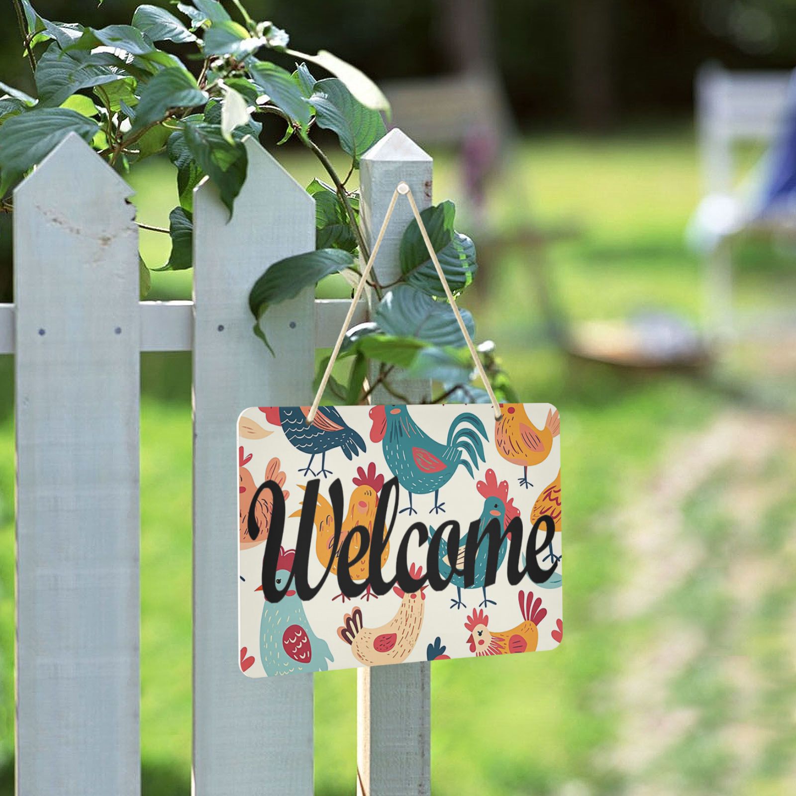 Chickens Colorful Welcome Sign for Front Door Porch Wreath Door Sign ...