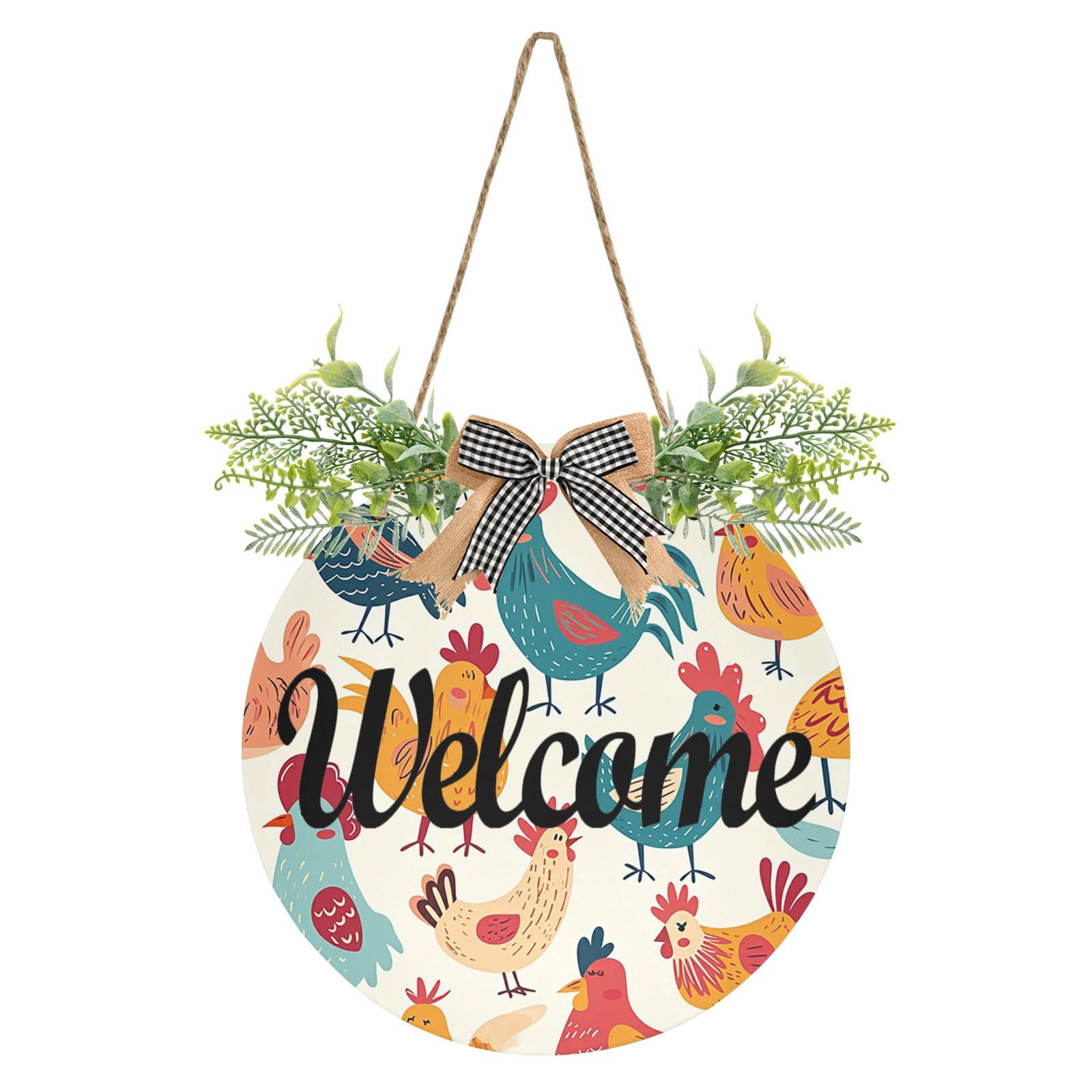 Chickens Colorful Welcome Sign for Front Door Wreath Door Sign for ...