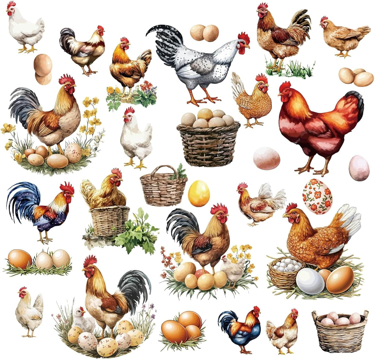 Chickens Eggs Window Stickers Decals Self -Adhesive Farm Rooster Hens ...