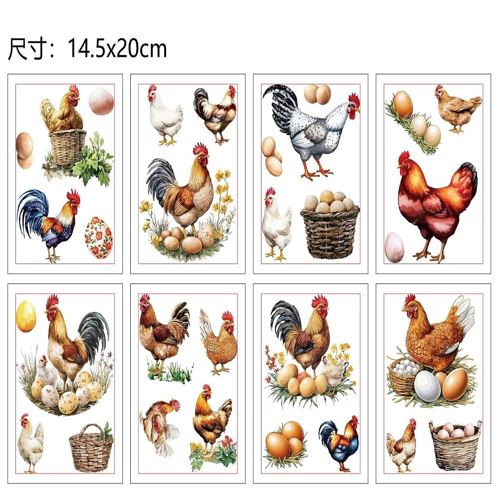 Chickens Eggs Window Stickers Decals Self -Adhesive Farm Rooster Hens ...