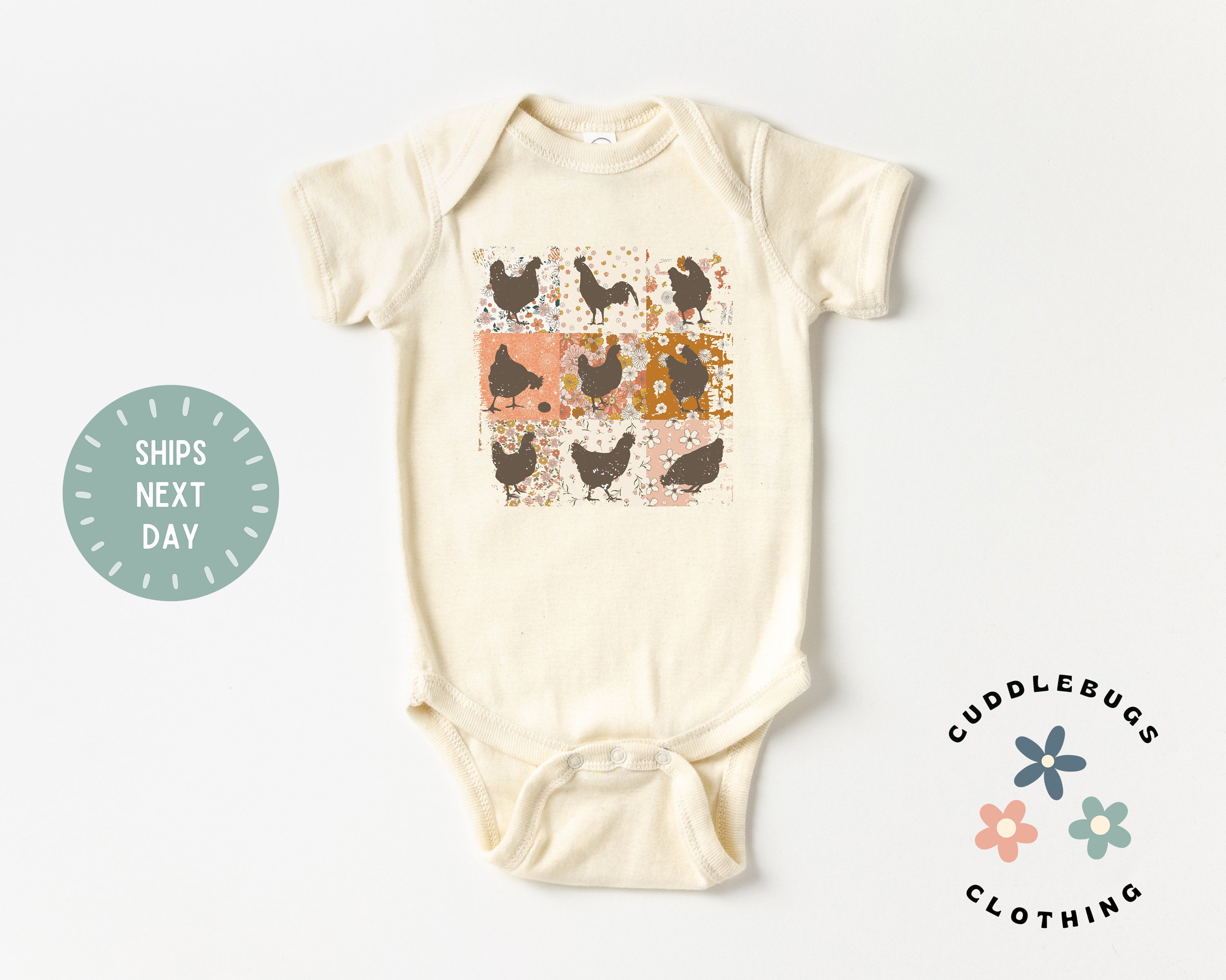 Chickens Farm Animals Baby Onesies Bodysuit, Cute Chickens Girl ...