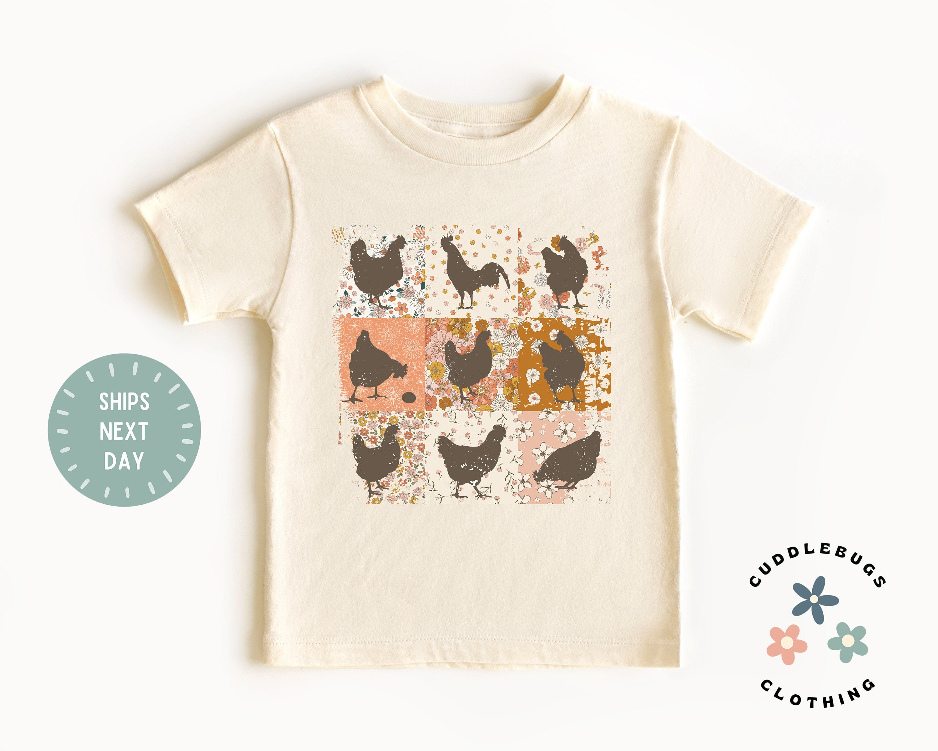 Chickens Farm Animals Kids Tee, Cute Chicken Toddler Girl Shirt, Farm ...