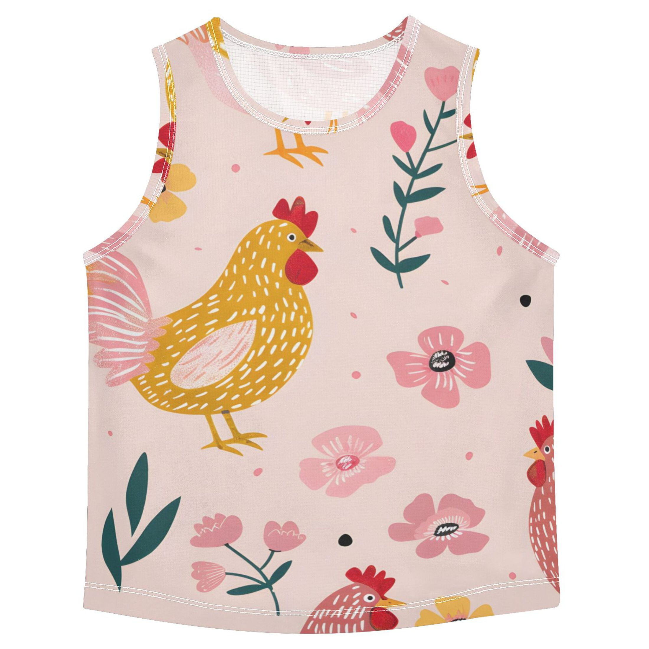 Chickens Flowers Leaves Boys' Vest Undershirt Tank Top Sleeveless Quick ...