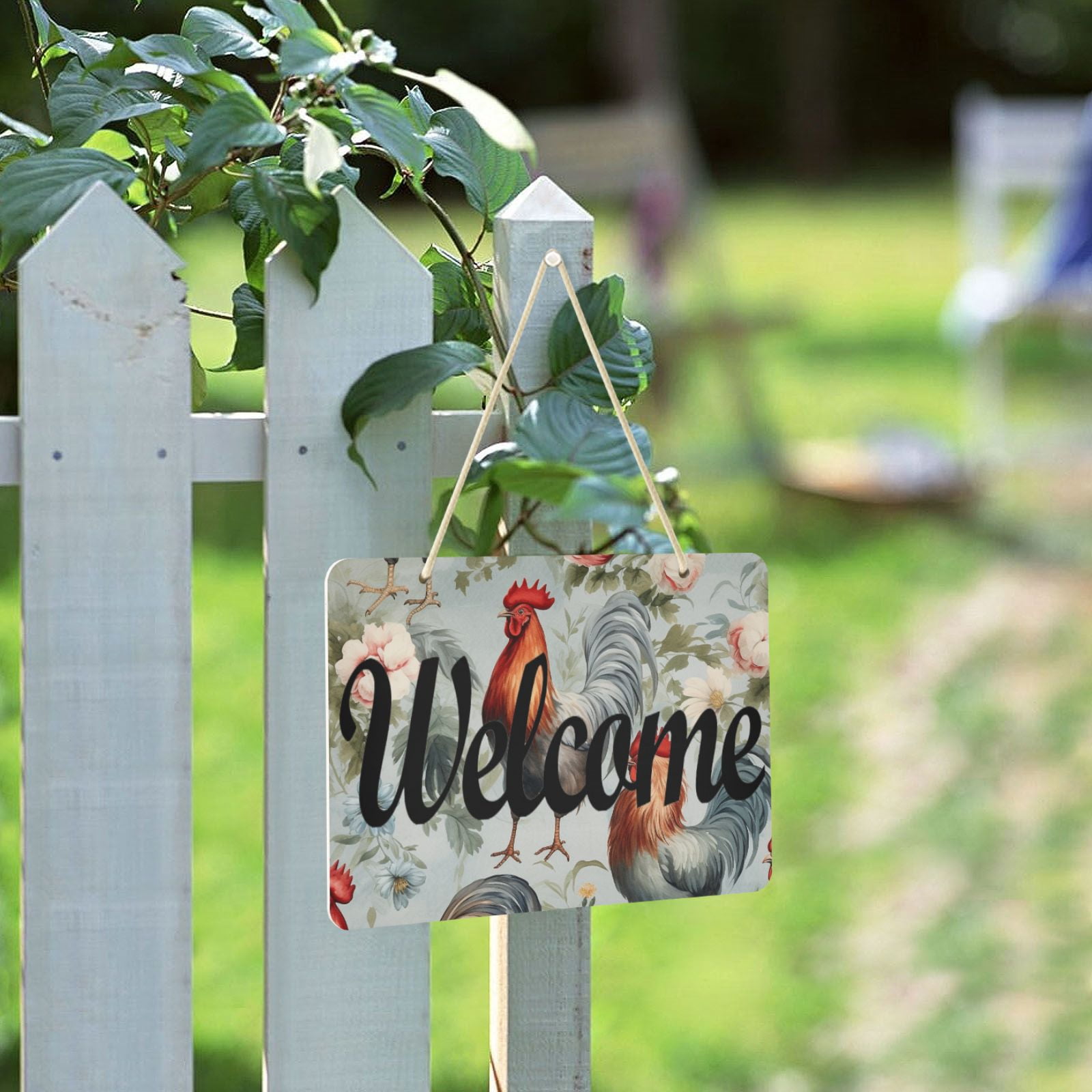 Chickens Flowers Leaves Welcome Sign for Front Door Porch Wreath Door ...