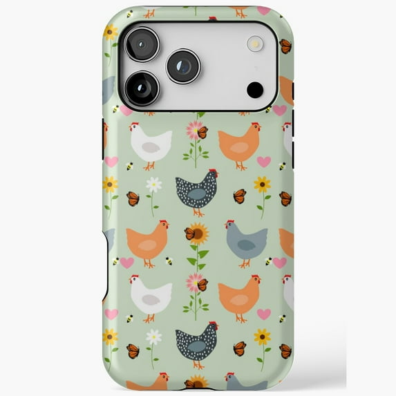 Chickens In The Flower Garden Green iPhone Case 11 to 17 Pro Max ...