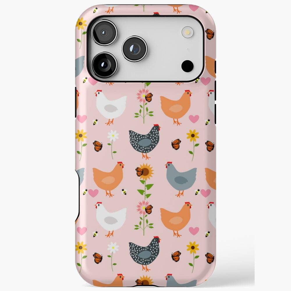 Chickens In The Flower Garden Pink iPhone Case 17 11 12 13 14 15 16 Pro ...