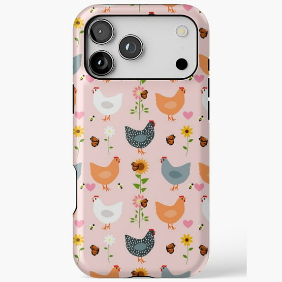 Chickens In The Flower Garden Pink iPhone Case 17 11 12 13 14 15 16 Pro ...