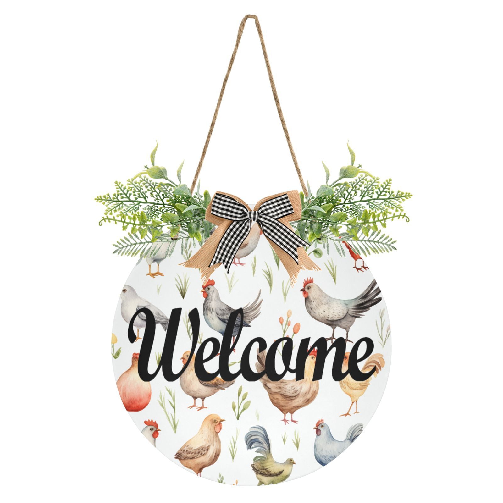 Chickens Leaves Birds Welcome Sign for Front Door Wreath Door Sign for ...