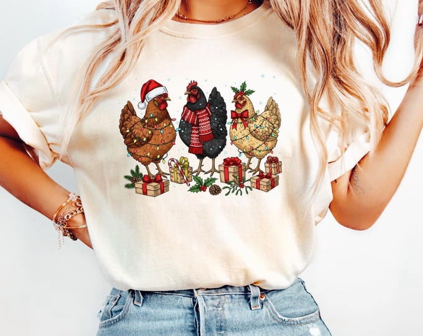 Chickens Shirt, Chicken Tshirt, Xmas Chicken Sweater, Winter Farm ...