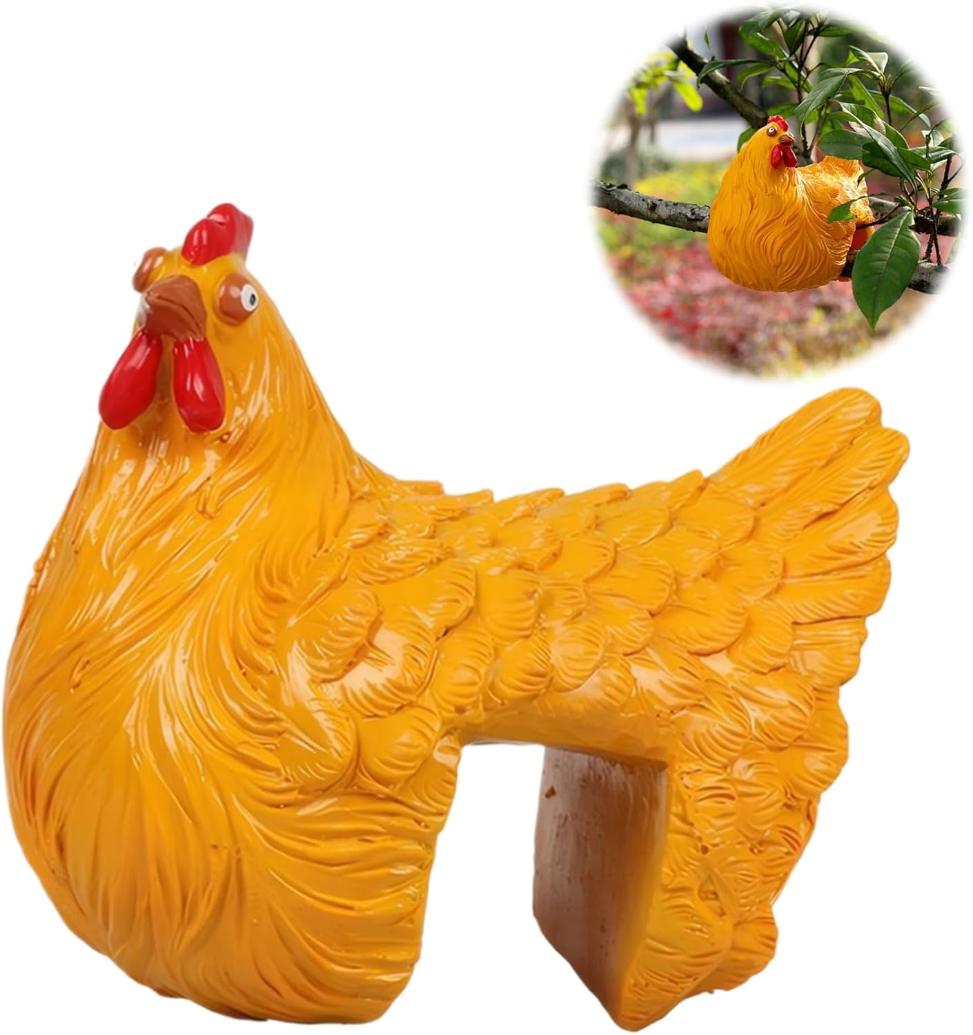 Chickens Statue Funny Yard Decor:Resin Chicken Figurines,Tree Fence ...