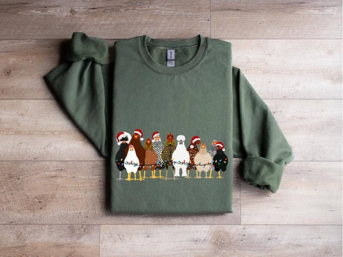 Chickens Sweatshirt, Trendy Santa Hat Animal Farmer Heiffer Bull s ...