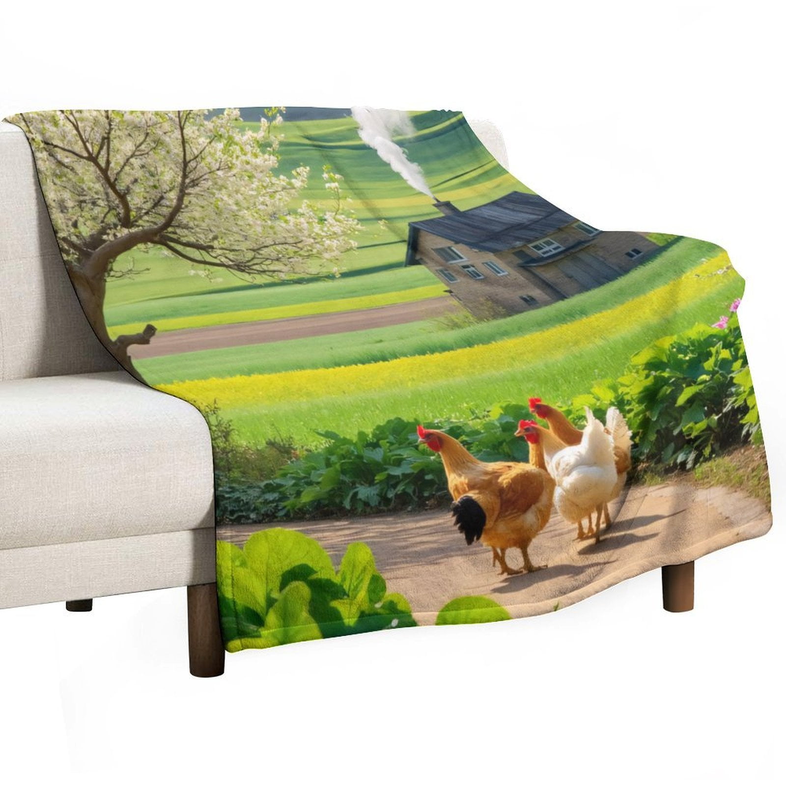 Chickens in Spring Farm Scene Blanket Soft Throw Warm Lightweight Plush ...