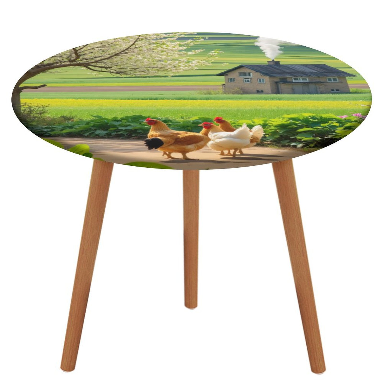 Chickens in Spring Farm Scene Pattern Round Tablecloth Waterproof ...